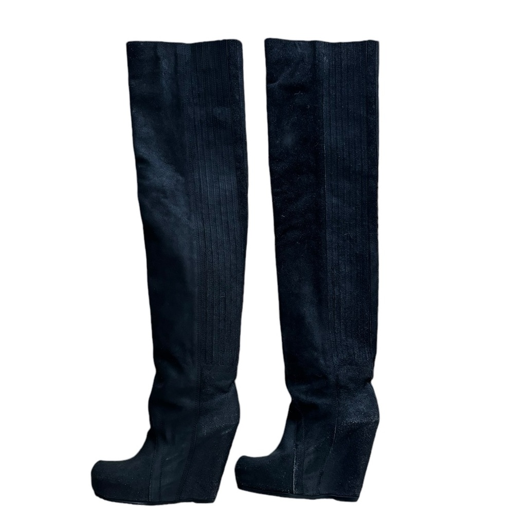 Rick Owens Thigh High Textured Suede And Leather Wedg… - Gem